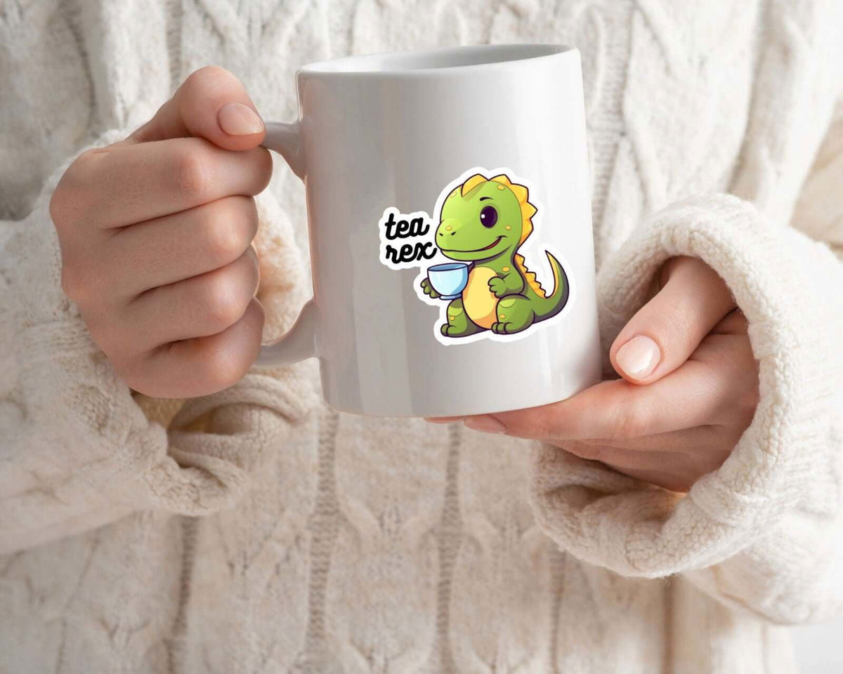 Tea Rex Sticker – Cute Bookish Dinosaur Vinyl Sticker | Bookish Queen